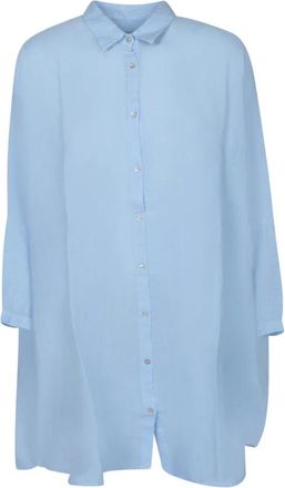 120% Lino Femme, Blouses et Chemises, Bleu, Taille: 36 FR Chemise Bleue Oversize en Lin