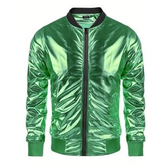 Generic Blouson Baseball Homme &agrave; Paillettes M&eacute;talliques Brillant Style Disco Ann&eacute;es 70 Veste Bomber D&eacute;contract&eacute;e pour F&ecirc;te, Danse, Discoth&egrave;que - Fermeture &Eacute;cl