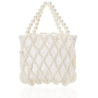 Babeyond Pochette à perles pour femme - Sac de soirée formel réticulé avec sac intérieur pour fête de mariage, blanc cassé