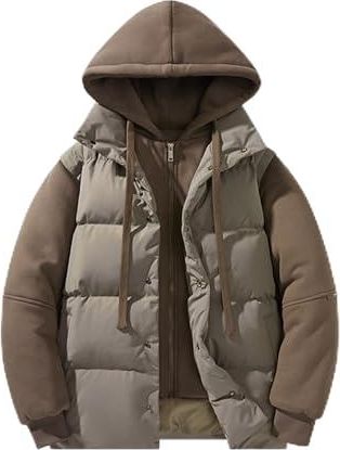 Generico Veste matelass&eacute;e pour homme avec capuche amovible, &eacute;paisseur doudoune chaude, pour les loisirs et la vie quotidienne, veste matelass&eacute;e, imperm&eacute;able, c