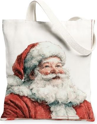 Generic Sacs fourre-tout en toile de No&euml;l vintage avec imprim&eacute; P&egrave;re No&euml;l, sacs de courses r&eacute;utilisables, sacs de courses festifs, l&eacute;gers et lavables &agrave; bandoul