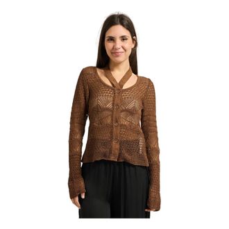 Manila Grace Femme, Pulls, Brun, Taille: 40 FR Mini Cardigan Ajour&eacute;