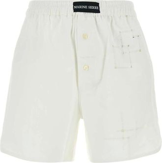 Marine Serre Femme, Shorts, Blanc, Taille: 36 FR Shorts en lin de maison r&eacute;g&eacute;n&eacute;r&eacute;