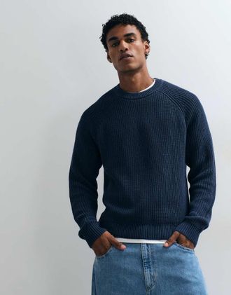 Abercrombie & Fitch Strickpullover mit Rundhalsausschnitt in Marineblau