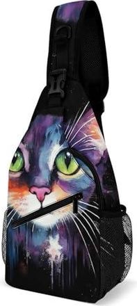 Generic Sacoche Homme Bandouliere Art abstrait de chaton L&eacute;ger Sling Sac &agrave; Bandouli&egrave;re R&eacute;glable Sac &agrave; Poitrine pour Voyage Homme Camping