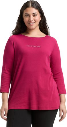 Tom Tailor Damen 1050737 Plus Size-Slim Fit Langarmshirt mit Glitzer-Logo, 38999-Dark Pink, 50