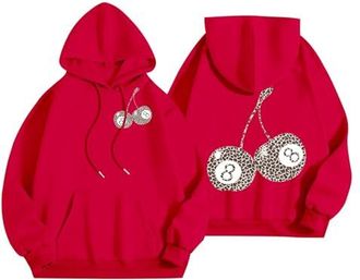 Generic Sweat &agrave; capuche imprim&eacute; l&eacute;opard cerise avec poche, surdimensionn&eacute; et confortable &agrave; manches longues pour femmes, sweatshirts d&eacute;contract&eacute;s tendance grap