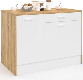 IDMarket Mittelinsel LIO Maxi Stauraum Holz und Wei&szlig;