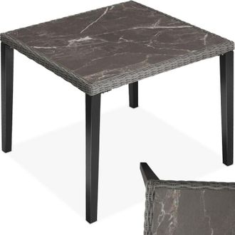 TecTake Tectake - Table en rotin avec cadre en aluminium et bois 93,5 x 93,5 x 75 cm