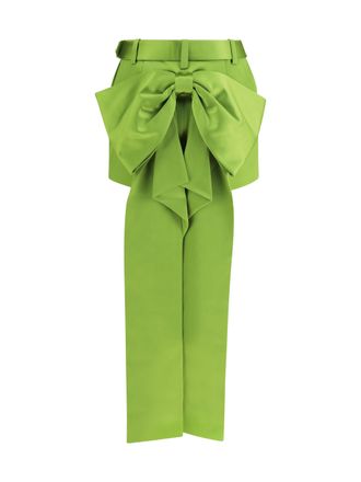 Self Portrait Womens Satin Bow Mini Skirt Green Polyester