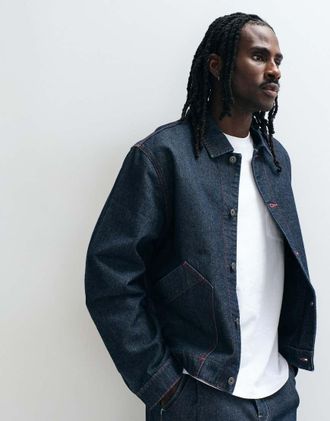 Asos ensemble en jean blouson Harrington en indigo brut-Bleu
