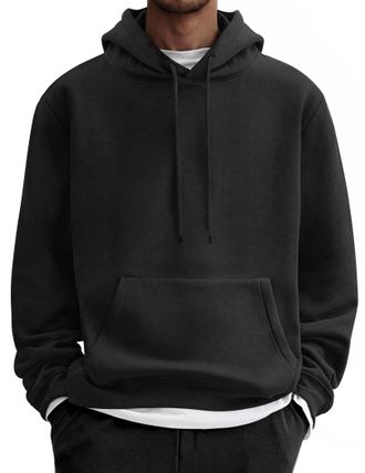 Coofandy Hoodie Herren Kapuzenpullover Fleece Kapuzenpulli Baumwolle Sweatshirt mit Kapuze Basic Winter Hoodies für Männer Schwarz 3XL