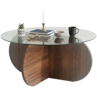 Dmora Wohnzimmertisch Doliveir, Niedriger Wohnzimmertisch, Kaffeeregal, Couchtisch f&uuml;r Sofa, 75x75h35 cm, Nussbaum - Dmora