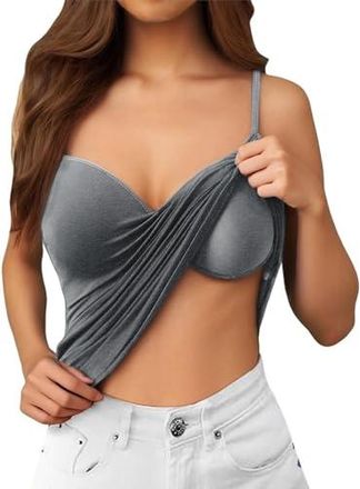 Generic Maillot de corps pour femme sans armatures - Soutien-gorge avec haut int&eacute;gr&eacute; - Avec sangle r&eacute;glable - Camisole Push Up - Sous-v&ecirc;tements doux - D&eacute;barde