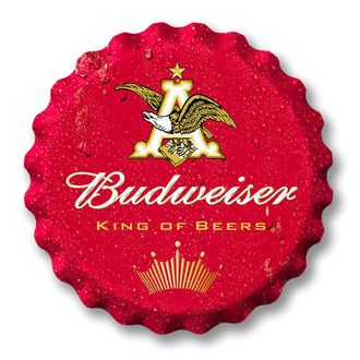 Desperate Enterprises Anheuser Budweiser gepr&auml;gter Flaschenverschluss - Premium-Aluminiumschild - - 45,7 cm rund