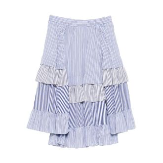 Comme Des Gar&ccedil;ons Femme, Jupes, Bleu, Taille: 38 FR Jupe midi &agrave; rayures avec bordure &agrave; volants et taille &eacute;lastiqu&eacute;e