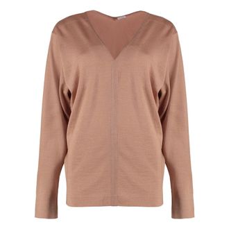 Malo V-Ausschnitt Kaschmir Seiden Pullover - - Knitwear - Damen - Beige - S