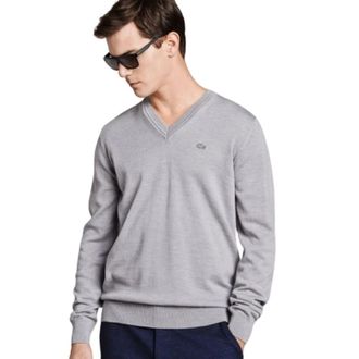 Lacoste V-Ausschnitt Wollpullover - - Sweatshirts & Hoodies - Herren - Grau - S