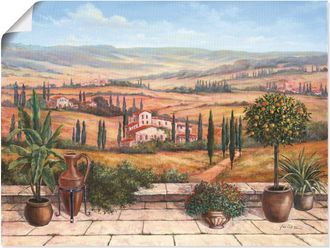 Artland Wanddeko Poster & Kunstdrucke Wandposter 120x90 cm Querformat Toskana Landschaft Italien Natur Malerei Terrasse Mediterran Ocker T4BP