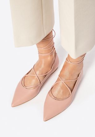 Wittchen Damen-Ballerinas aus echtem Leder mit spitzer Zehenpartie, Rosa, Naturleder