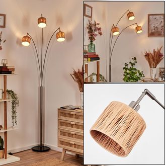 HOFSTEIN Stehleuchte Granja, moderne Stehlampe mit Marmorfu&szlig; aus Metall/Bast in Schwarz/Nickel-matt/Naturfarben, verstellbare Leuchte mit Fu&szlig;schalter, E14, Woh