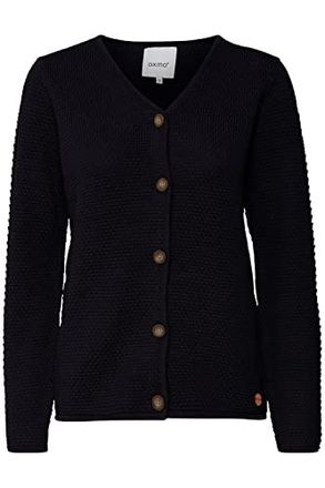 Oxmo OXHelga Femme Veste en Maille Fine Cardigan avec col en V Boutons 100% Coton Regular Fit, Taille:L, Couleur:Black (194007)