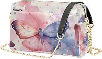 Mnsruu Sacs à bandoulière pour femme, sac à main en cuir aquarelle rose papillon