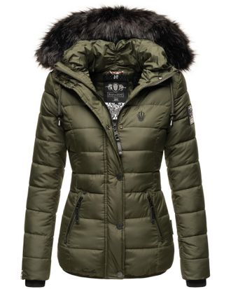 Navahoo warme Damen Winter Jacke Parka Mantel Stepp Kurzjacke gefüttert B832 [B832-Zuckerbien-Olive-Gr.S]