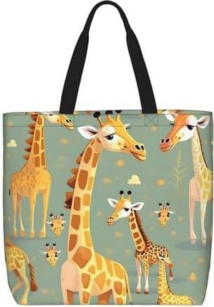 Generic Girafes Sauvages Mignonnes De Dessin Anim&eacute; Sac Cabas L&eacute;ger Tote Bag Grand Sac Fourre Tout Pour Quotidienne Universit&eacute; Voyage