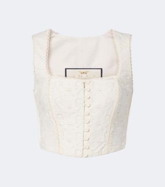 Agua Bendita Top court Cornalina en coton &agrave; broderies anglaises