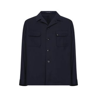 Tagliatore Button Logo Wool Shirt - - Jackets - Herren - Blau - L