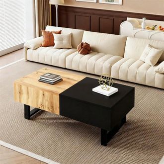 Generic Verschiebbarer Couchtisch mit verstecktem Stauraum, 155x55x40 cm multifunktionales Möbelstück aus Holz und Metall für Wohn- und Bürobereich, einfache 