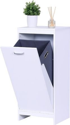 Relaxdays W&auml;scheschrank, ausklappbarer W&auml;schesack 48 l, HBT: 90 x 40 x 35 cm, feuchtigkeitsresistenter Badschrank, wei&szlig;