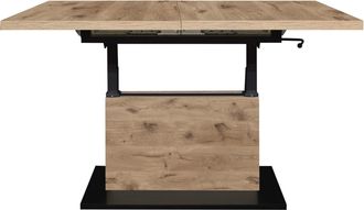 Möbelando Couchtisch >Lift< höhenverstellbar durch Lift-Gestell bis 75cm, Tischplatte mit Synchronauszug auf 160cm, vulkanschwarz supermatt/Viking Oak Dekor - 1