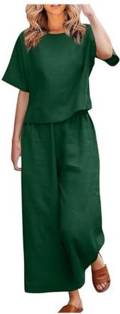 Generic Tenues deux pi&egrave;ces pour femme - Haut court &agrave; manches courtes avec pantalon large - Ensemble assorti pour l&eacute;t&eacute; - Essentiel pour les vacances, Vert, 4XL