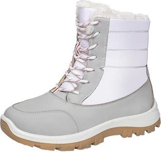 Generic Bottes de neige dhiver pour femmes, bottes hautes en coton doubl&eacute;es en polaire, noir et blanc, design confortable &eacute;pais pour temps froid, blanc, 39 EU