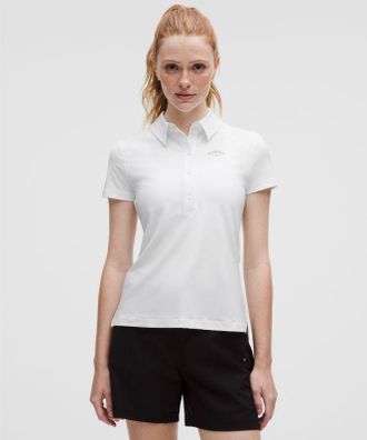 lululemon Schnelltrocknendes Kurzarm-Poloshirt mit geradem Saum Grafik für Frauen - Größe 10 in White