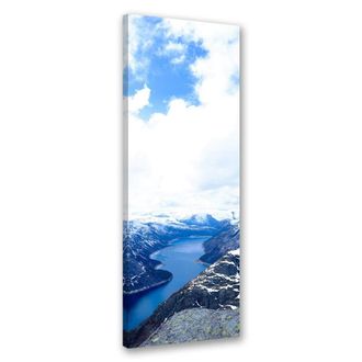 Feeby Leinwandbild Berge Bild Kunstdruck Landschaft Blau 25x70 cm