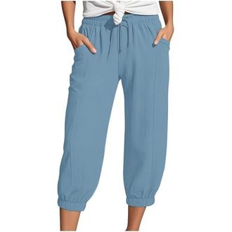 Generic Pantalon Femme 7/8 Coton en Lin Fluide D&eacute;t&eacute; Pant Taille Haute Chic Et Elegant Respirant Leger Coton Pantalons Droit &Agrave; La Mode D&eacute;contract&eacute;s Baggy Uni-C
