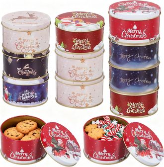 TOPBATHY 12 St&uuml;ck Weihnachten Keksdose, Rund Weihnachtsdosen f&uuml;r Kekse, Metall Keksdose Mit Deckel, Weihnachtsdosen f&uuml;r Pl&auml;tzchen S&uuml;&szlig;igkeiten Kekse und Kleine 