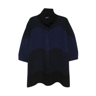 Emporio Armani Manteau Caban en M&eacute;lange de Laine - Femme - Vestes - Bleu - Taille: 36 FR
