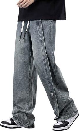 Generic Jean Homme Jeans Homme Jean Homme Regular Confortable Classique Printemps Automne Ample Micro Stretch Ceinture Coulissante - Coupe Large R&eacute;tro avec So