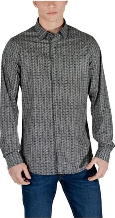 A|X Armani Exchange Homme, Chemises, Noir, Taille: 2XS Chemise &agrave; Manches Longues avec Imprim&eacute; G&eacute;om&eacute;trique