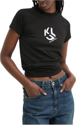 Karl Lagerfeld Damen, Slim Fit Monogramm T-Shirt, Schwarz, Mittel