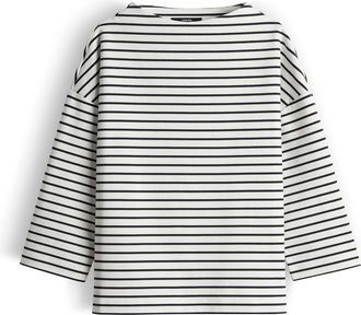 someday Damen Dreiviertelarmshirt | Kaleo Loose gestreiftes Jerseyshirt aus BCI Cotton Mix Ocean, 42