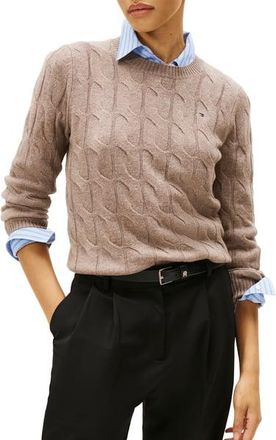 Tommy Hilfiger Wollpullover mit Zopfmuster in Grau