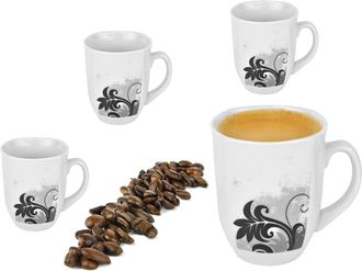 Van Well 4er Set Kaffee-Becher 330 ml I Marken-Porzellan-Tassen in Weiß I Kaffee-Tassen-Set für 4 Personen I Kaffee-Tasse mit Henkel mikrowellengeeignet I Kaff