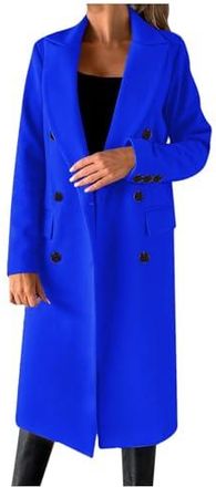 Generico Manteau dhiver pour femme - Manteau long en laine pour automne et hiver avec rabat classique - Veste chaude de transition élégante avec double boutons