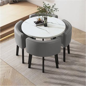 Generic Esstisch mit 4 St&uuml;hlen, modernes rundes Tisch-St&uuml;hle-Set, Balkon-Wohnzimmer-Esstisch, wasserdicht und Anti-Macchia, for kleine R&auml;ume(20)