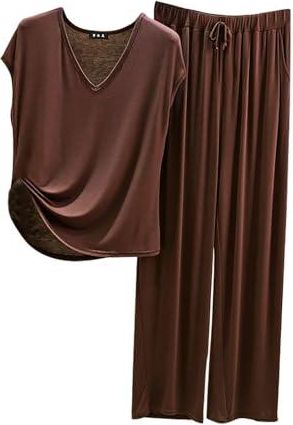 Generic Pyjama Femme Soie Satin Short Pyjama No&euml;l Femme Ensemble pour Femmes 2 Ensembles Assortis Haut &agrave; Manches Courtes Et Pantalons avec Poches Monstre Et C